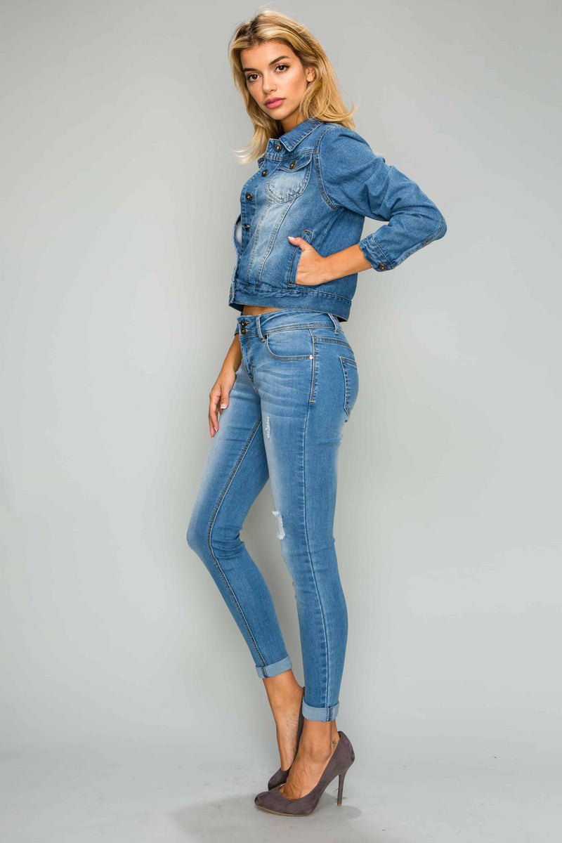 BETWEEN US MD Blue Cropped Basic Denim Jacket – Between Us